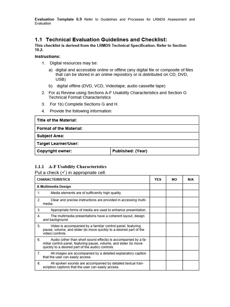 Technical Evaluation Guidelines and Checklist | PDF | Hyperlink | Menu (Computing)