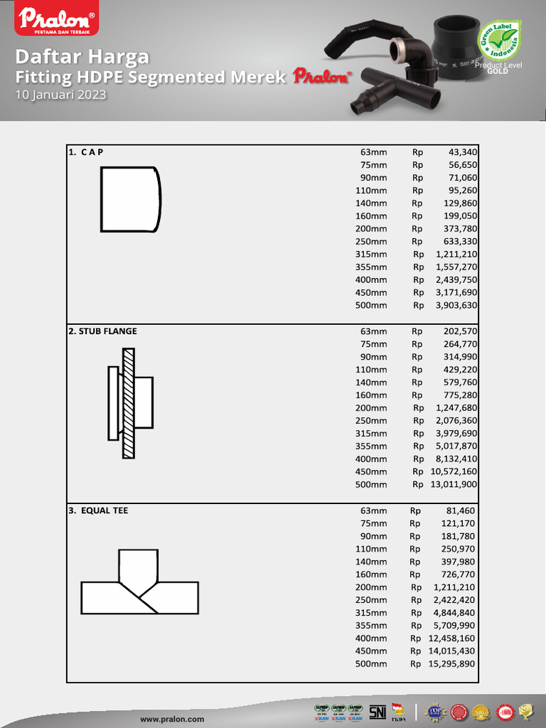 Price List Fitting Hdpe Segmented Pralon 10 Januari 2023 | PDF