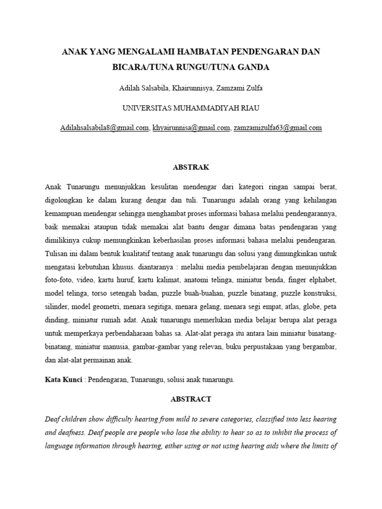 Anak Yang Mengalami Hambatan Pendengaran Dan Bicara | PDF | Sains ...