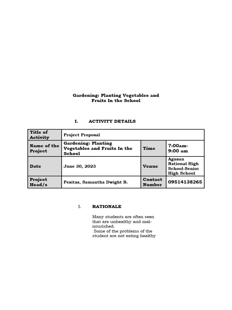 RWS PROJECT PROPOSAL FORMAT - Docx New2 | PDF | Vegetables | Fruit