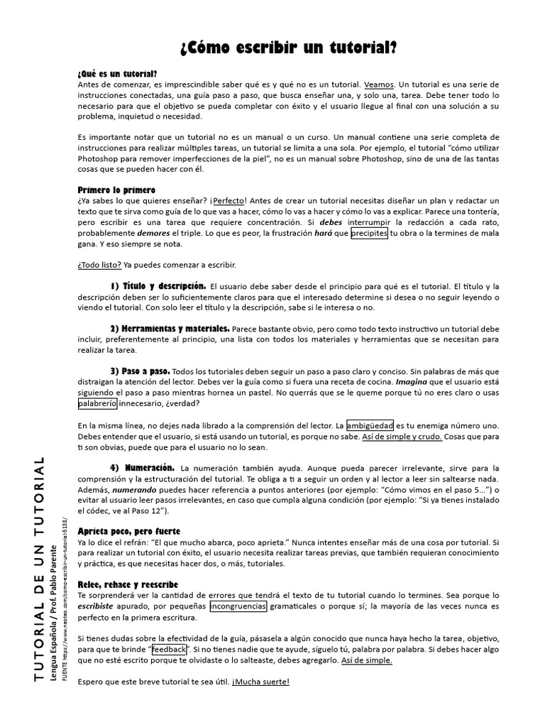 Cómo escribir un tutorial efectivo | PDF | Palabra | Oración (Lingüística)