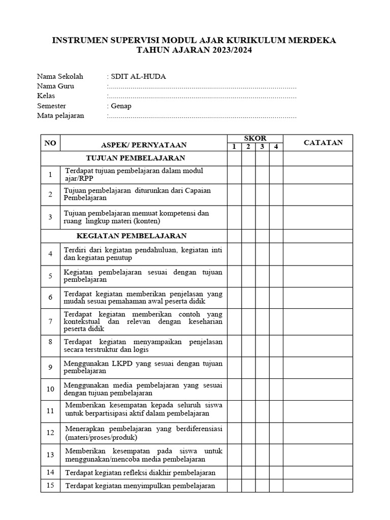 Instrumen Supervisi Modul Ajar | PDF