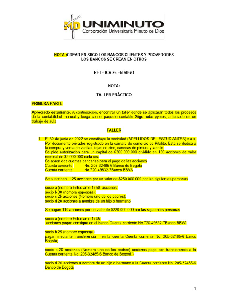 TALLER_DE PRACTICA UNO (1) (1) | PDF | Compartir (Finanzas) | Comercio