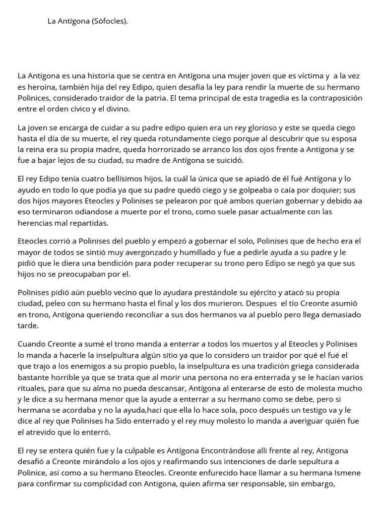 Antígona: Conflicto entre Ley y Familia | PDF | Mitología tebana ...