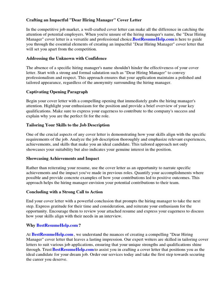 "Dear Hiring Manager" Cover Letter Guide | PDF | Résumé | Http Cookie