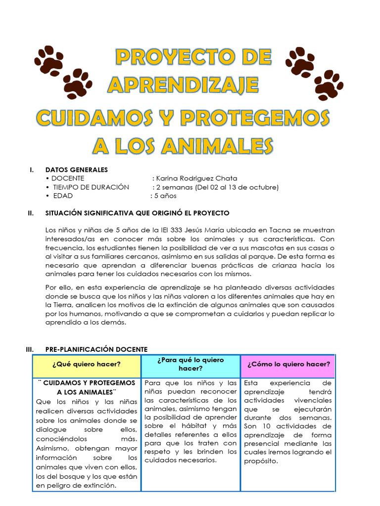 Proyecto Animales | PDF | Las emociones | Aprendizaje