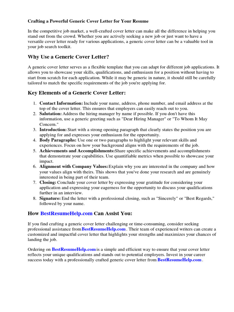 Generic Cover Letter Writing Guide | PDF | Résumé | Business