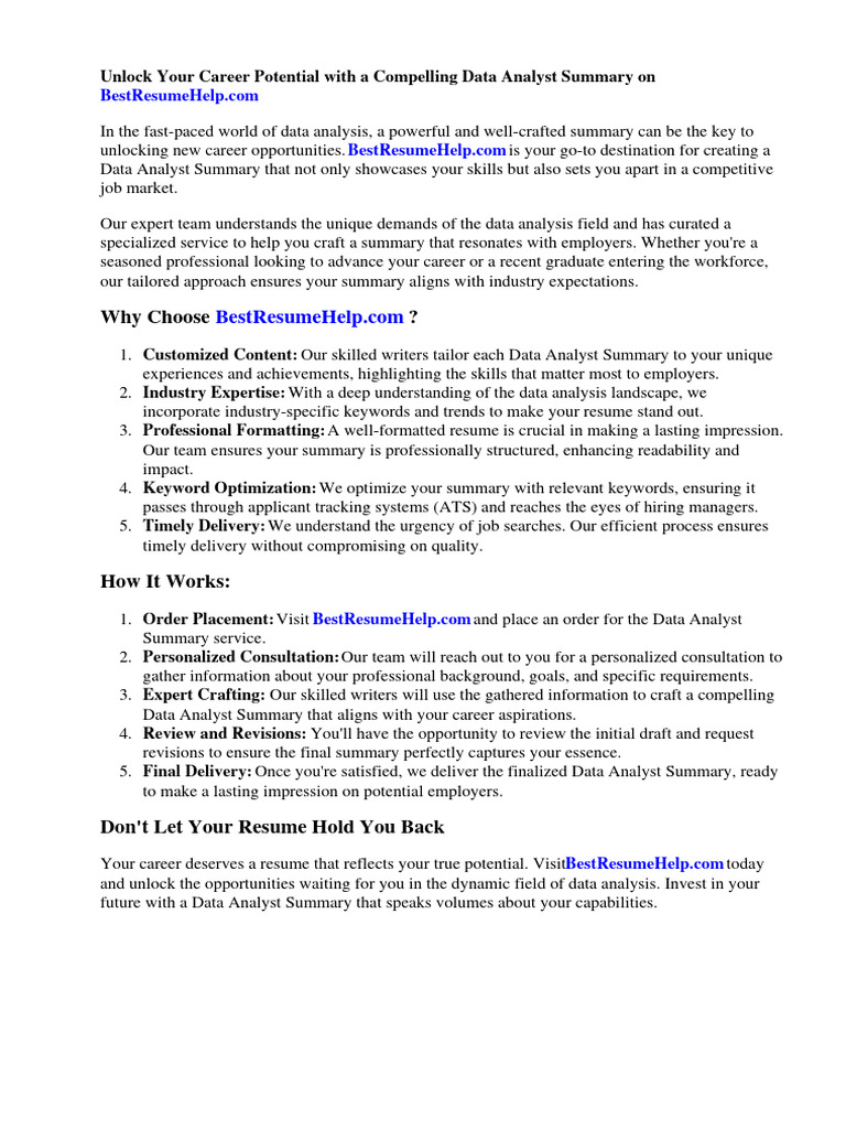 Data Analyst Summary Resume | PDF | Data Analysis | Intelligence Analysis
