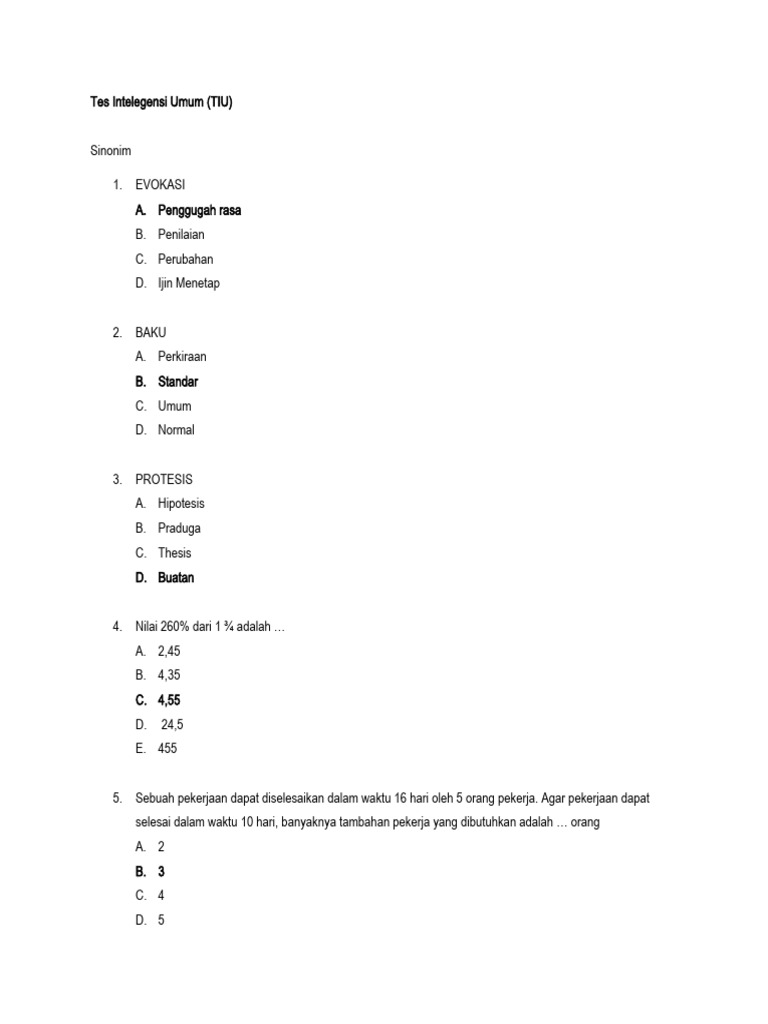 Contoh Soal Tes Intelegensi Umum | PDF | Pengembangan Diri | Kesehatan ...