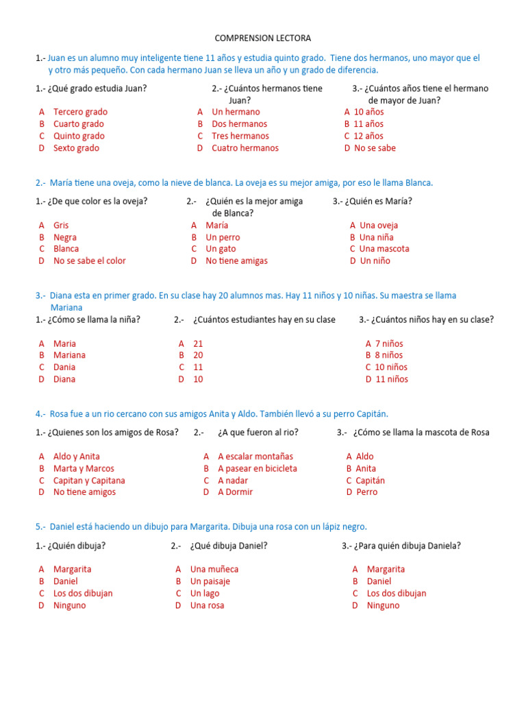 COMPRENSION LECTORA 3o, PRIMARIA | PDF