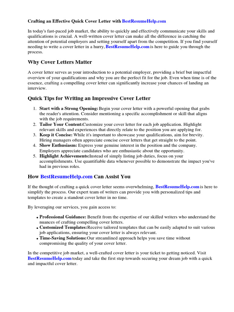 How To Write Quick Cover Letter | PDF | Résumé | Recruitment