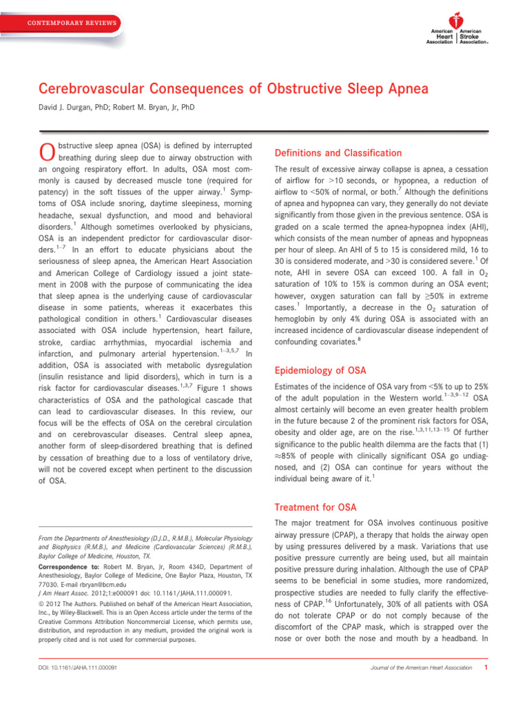 2012-David-CVD Consequences of OSA | Download Free PDF | Stroke | Sleep Apnea