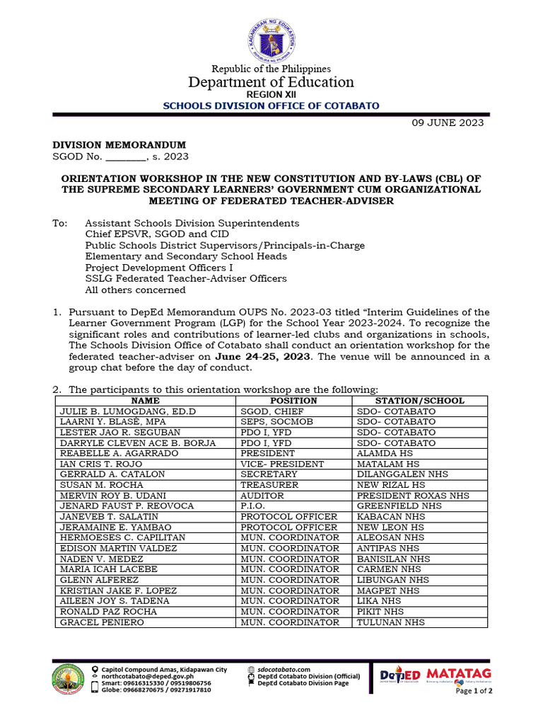Orientation Workshop in The New Constitution and By-Laws (CBL) | PDF | Separation Of Powers ...