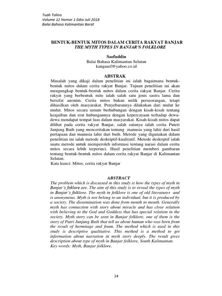 Mitos dalam Cerita Rakyat Banjar | PDF | Ilmu Sosial