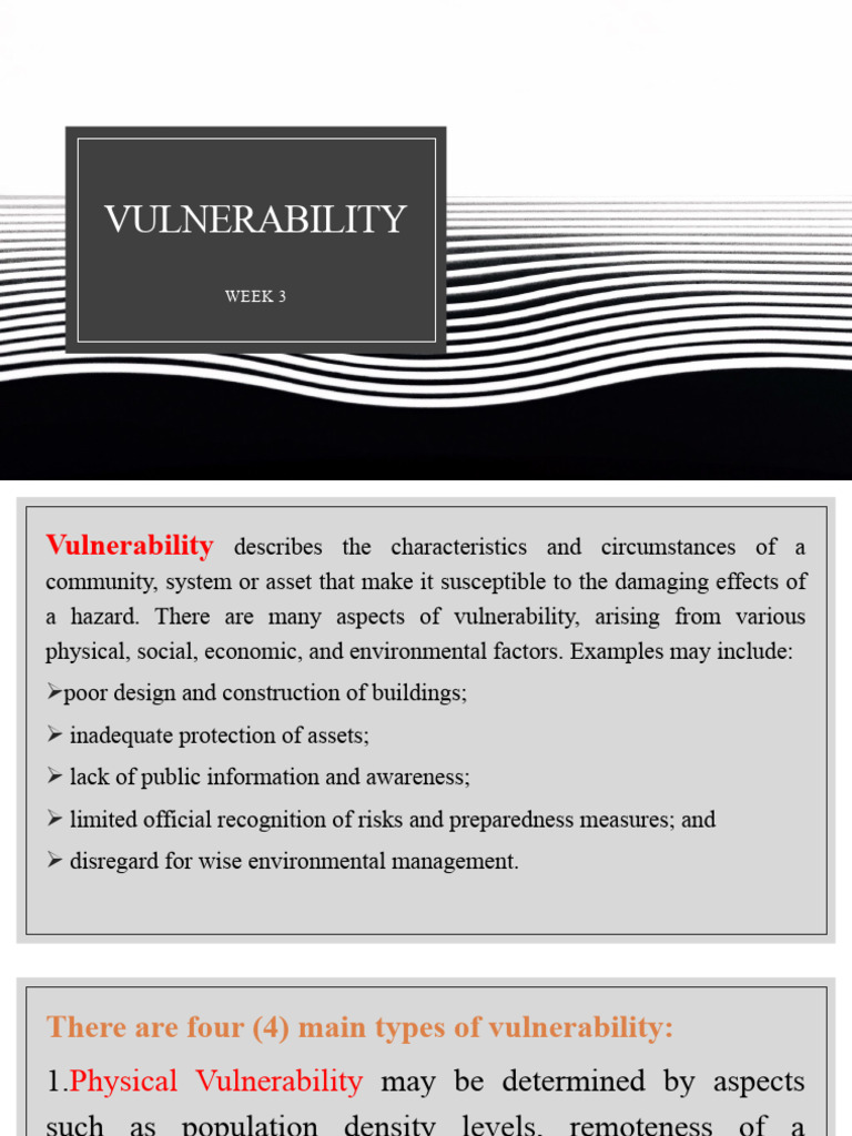 Week 3 Vulnerability | PDF | Vulnerability | Hazards
