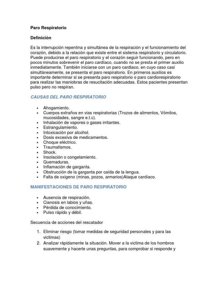 Paro Respiratorio | PDF | Reanimación cardiopulmonar | Paro cardíaco