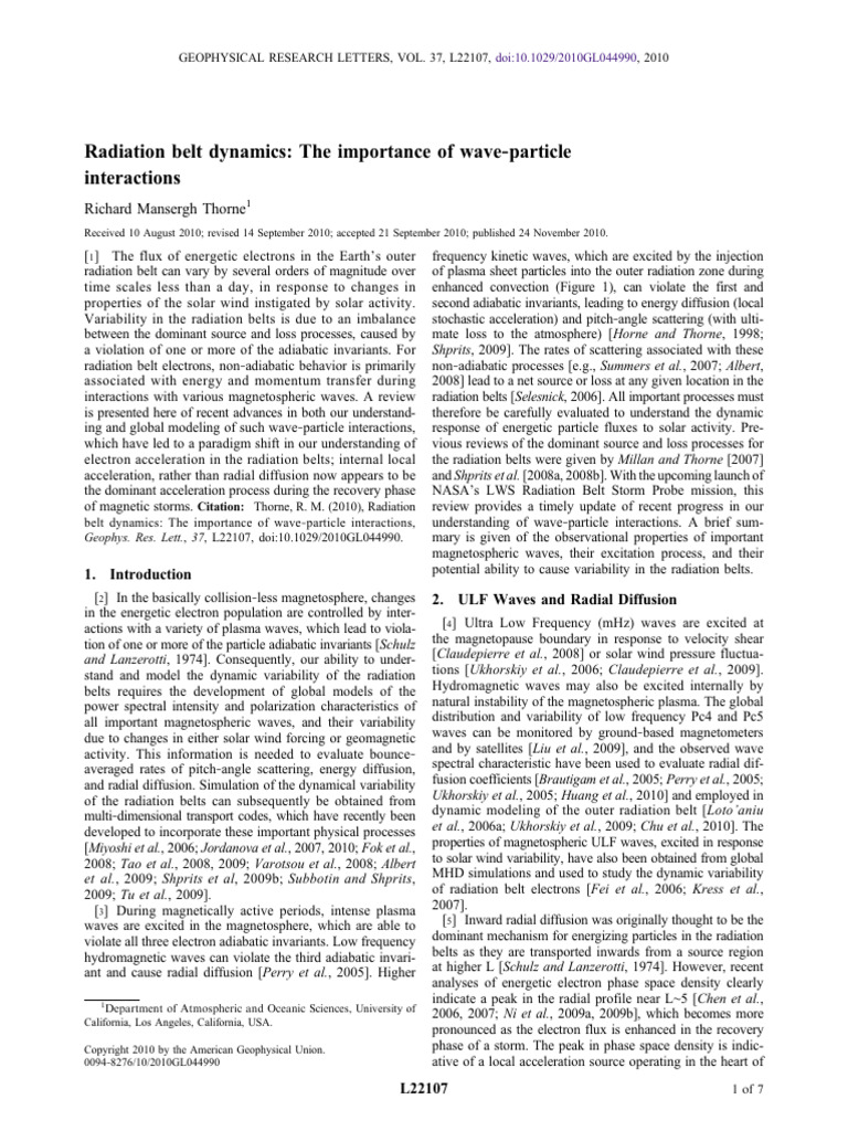 Geophysical Research Letters - 2010 - Thorne - Radiation Belt Dynamics The Importance of Wave ...