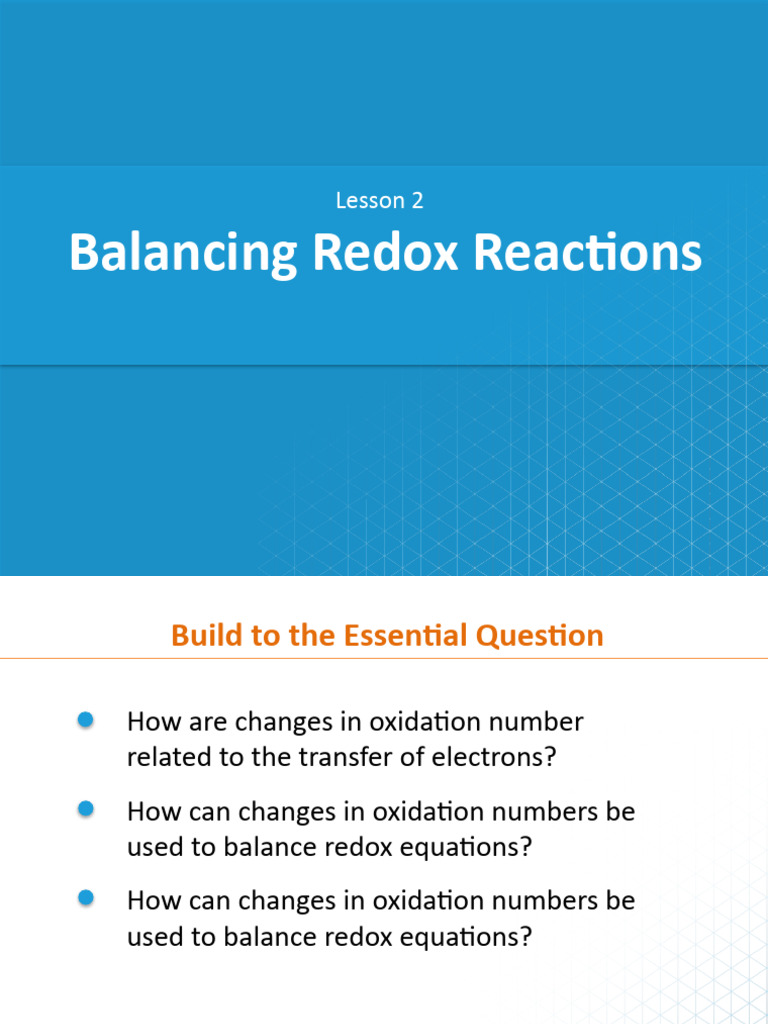 NA Lesson 2 Balancing Redox Equations | PDF | Redox | Hydroxide