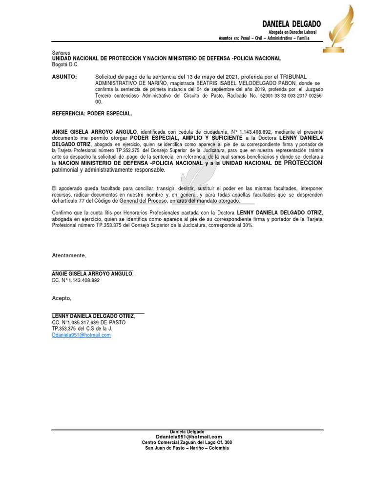 Poder Angie Angulo UNIDAD | PDF | Sentencia (ley) | Ley Pública