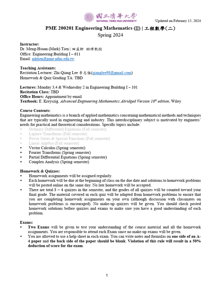 Engineering Mathematics 2 - 2024 Syllabus | PDF | Mathematics ...