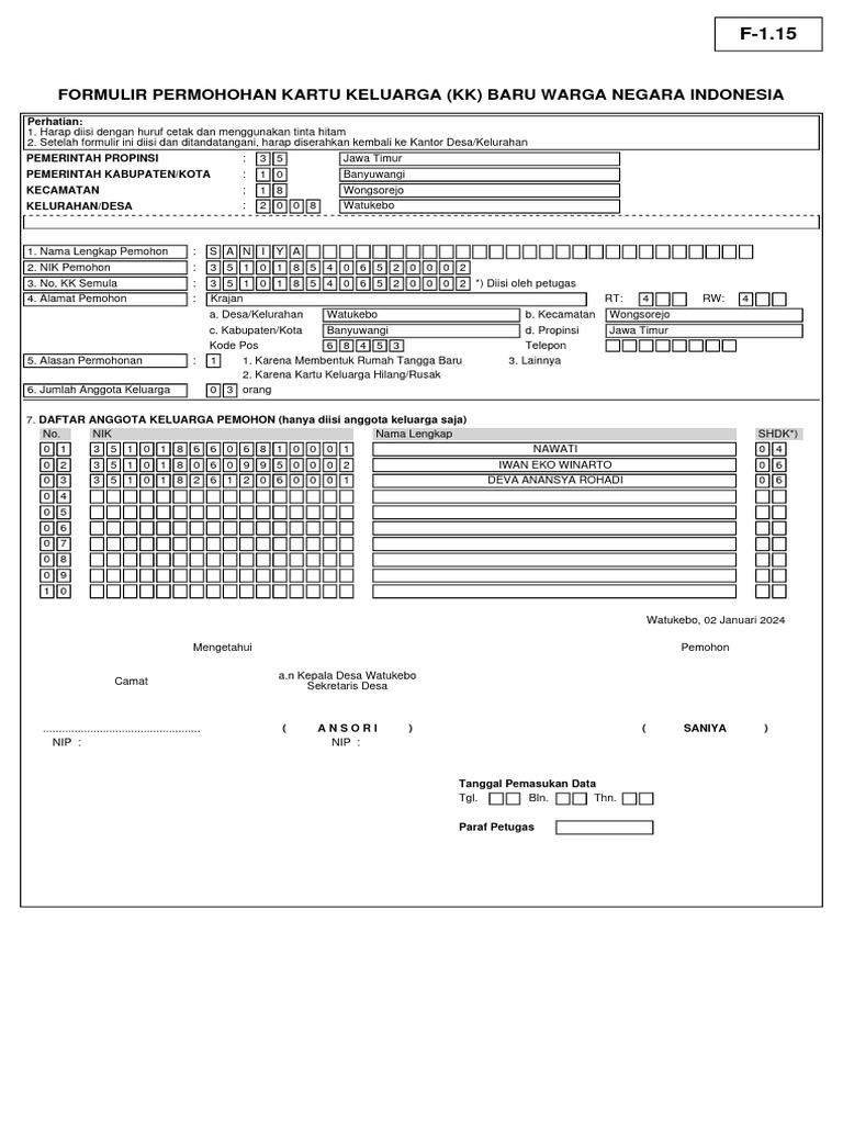 Formulir Permohonan KK Baru | PDF
