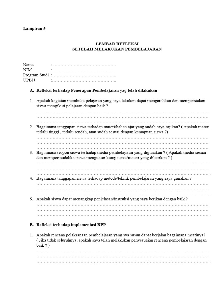 Lampiran 5 Lembar Refleksi | PDF | Komputer