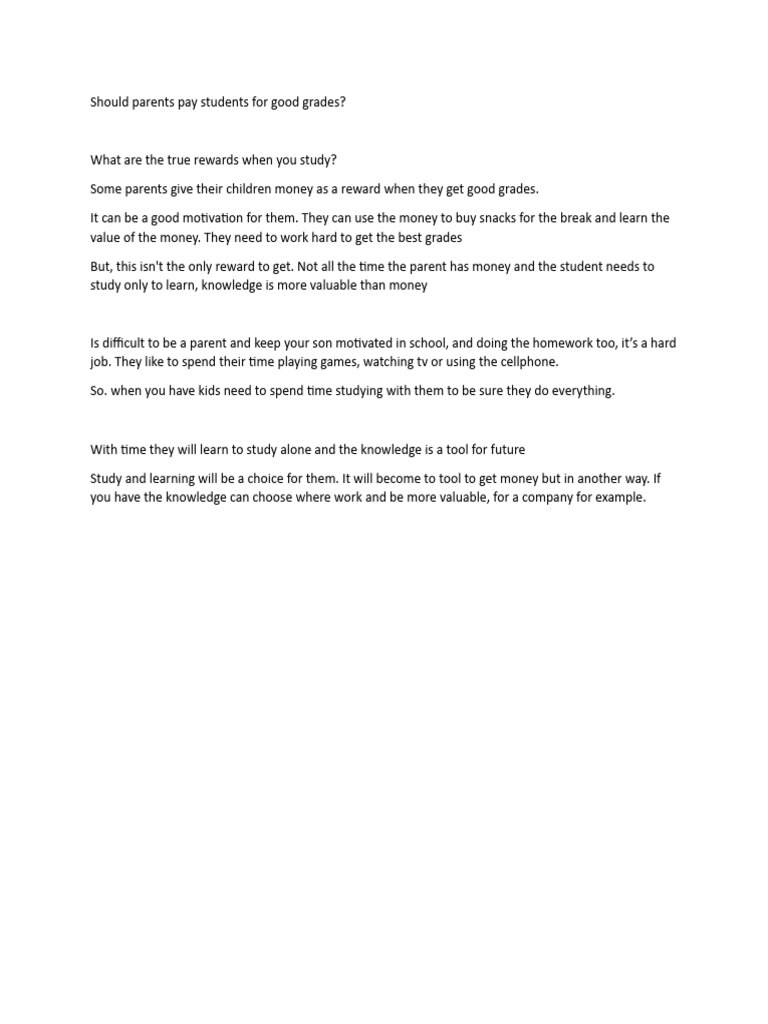 Should Parents Pay Students For Good Grades | PDF