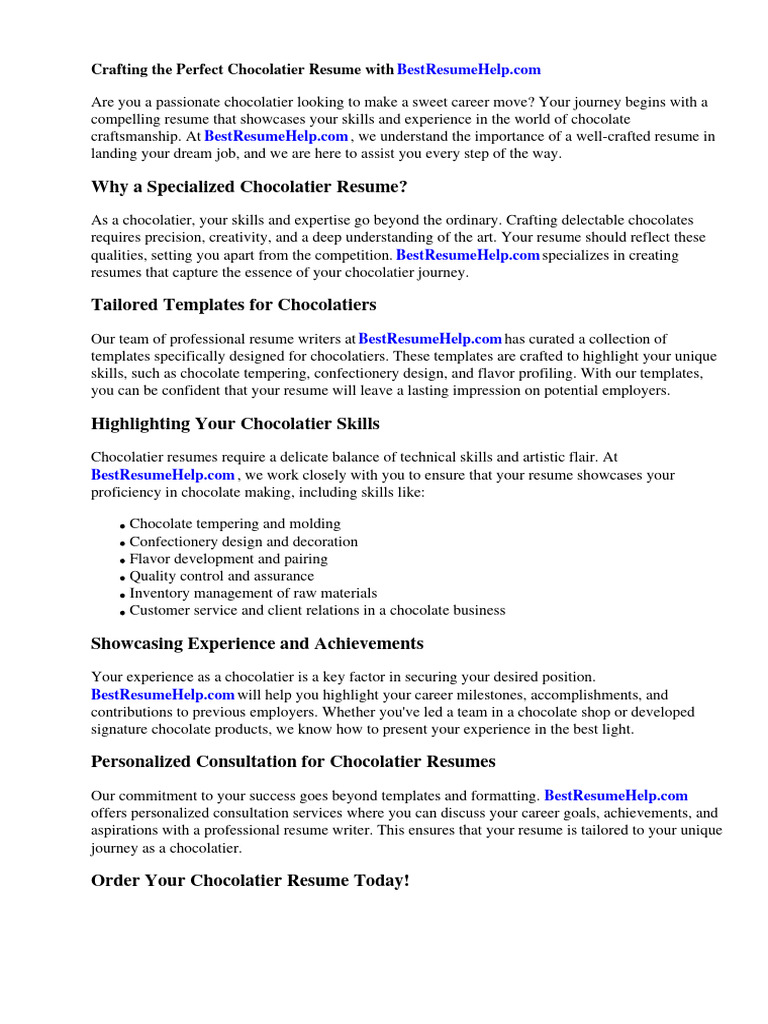 Chocolatier Resume | Download Free PDF | Menu | Baking