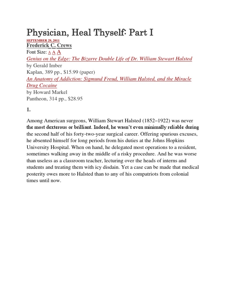 Physician Heal Thyself Part I | PDF | Sigmund Freud | Substance Dependence
