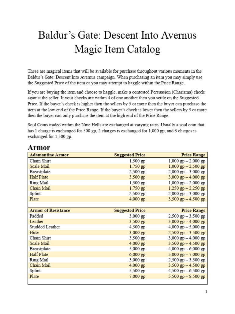 A Magical Catalouge (Baldur's Gate Descent Into Avernus) | PDF