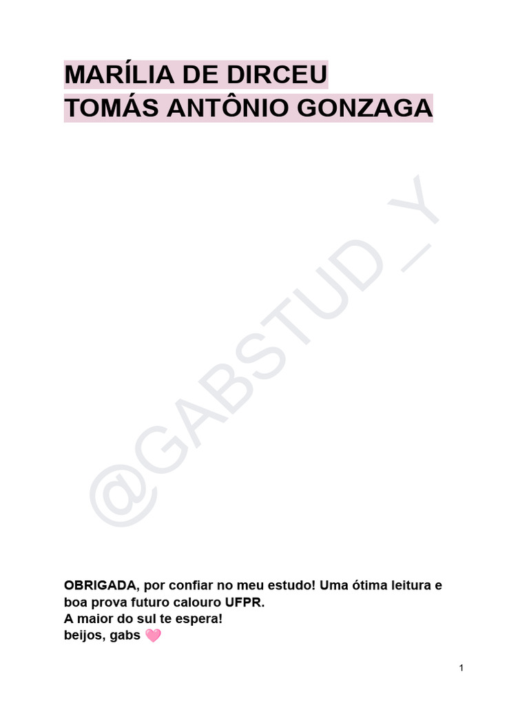 MARÍLIA DE DIRCEU - Por Antônio Gonzaga | PDF | Amor