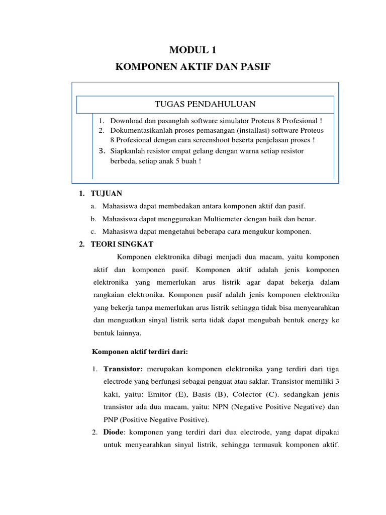 MODUL 1 (Komponen Aktif Dan Pasif) | PDF