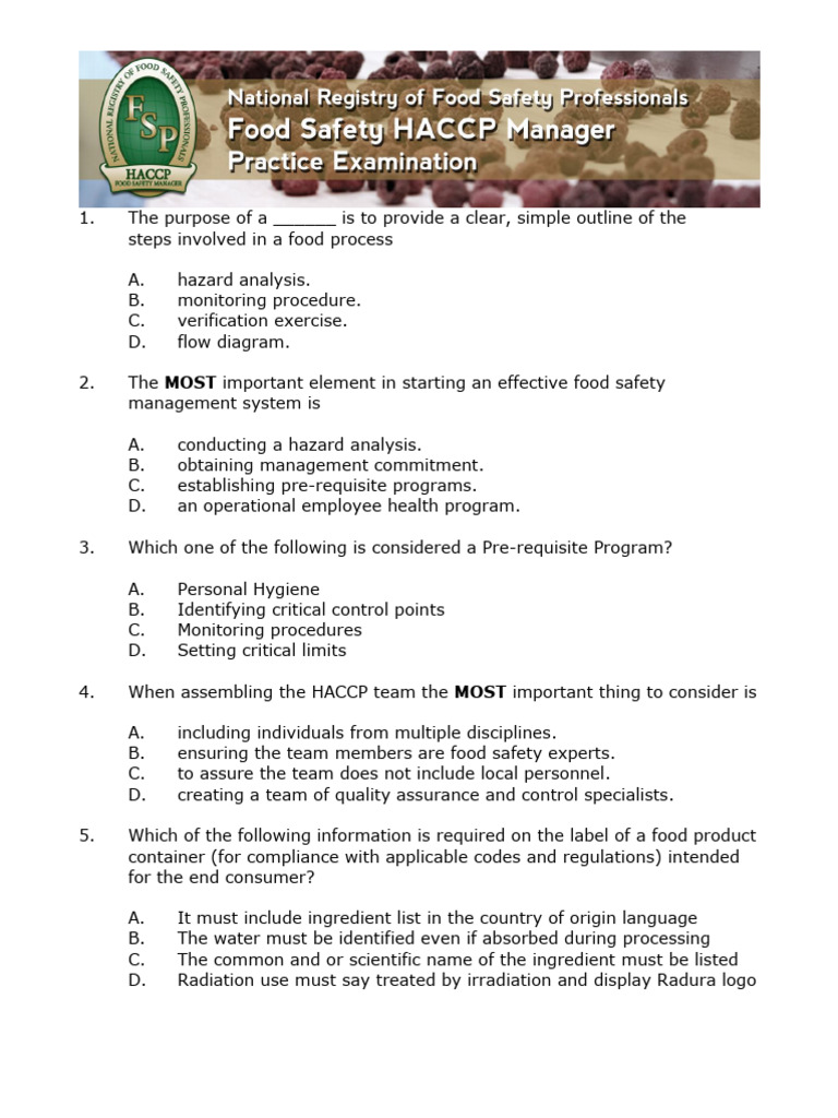 HACCP Manager Practice Exam | PDF | Hazard Analysis And Critical ...
