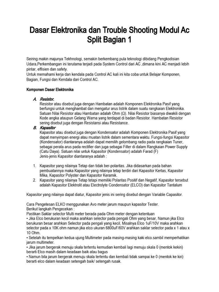 Dasar Elektronika Dan Trouble Shooting Modul Ac Split Bagian 1 | PDF | Sains & Matematika