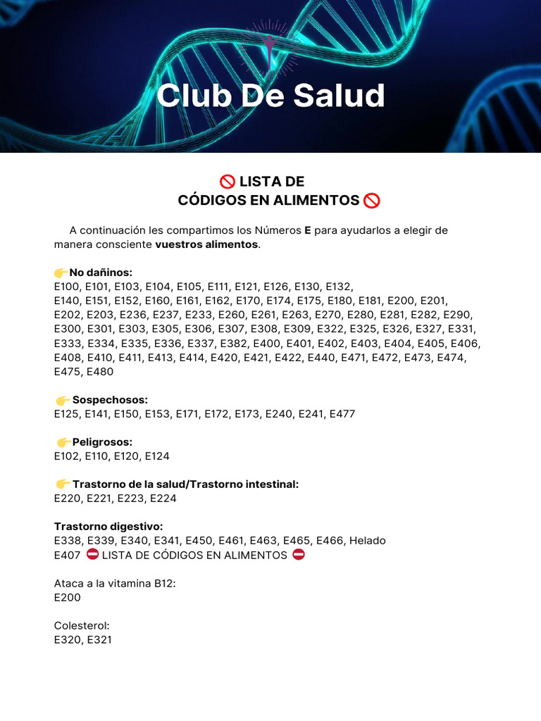 Guía de Códigos E en Alimentos | PDF | Cocina, comidas y vino