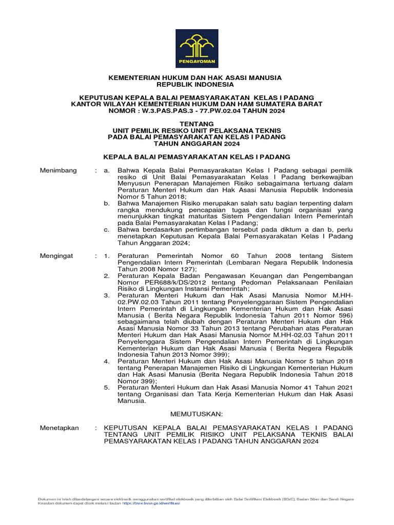 SK Unit Pemilik Resiko | PDF