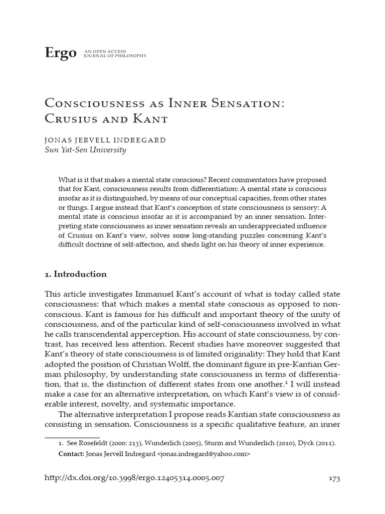 Consciousness As Inner Sensation Crusius and Kant | Download Free PDF ...