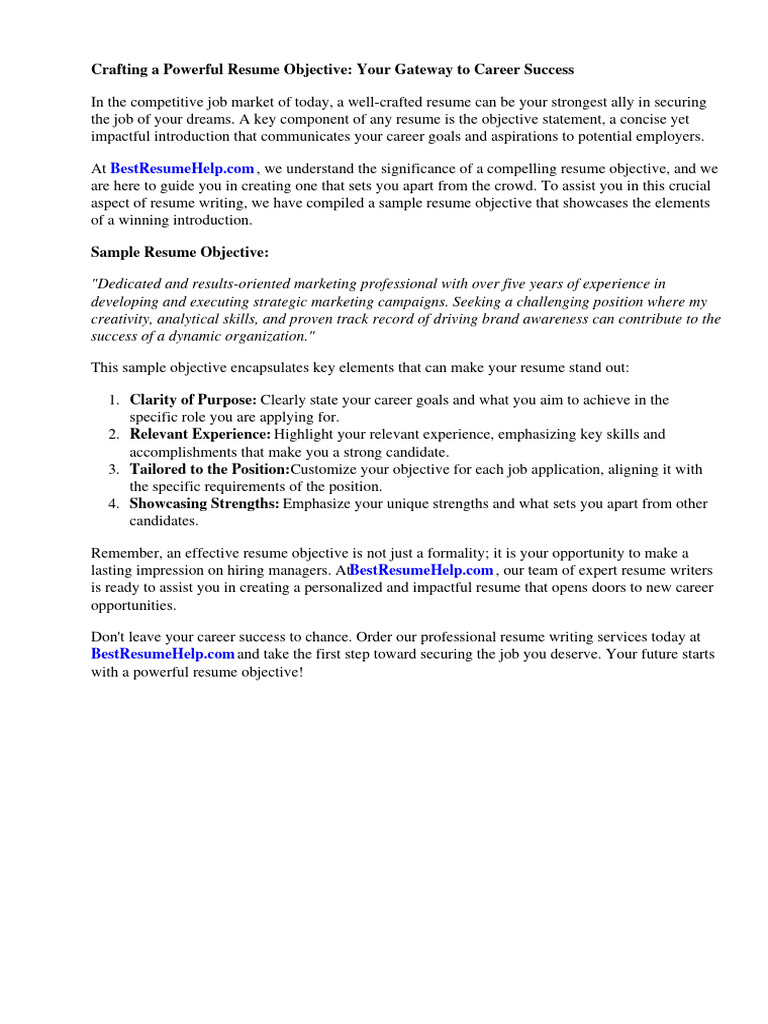 Resume Objective Sample | PDF | Résumé | Experience
