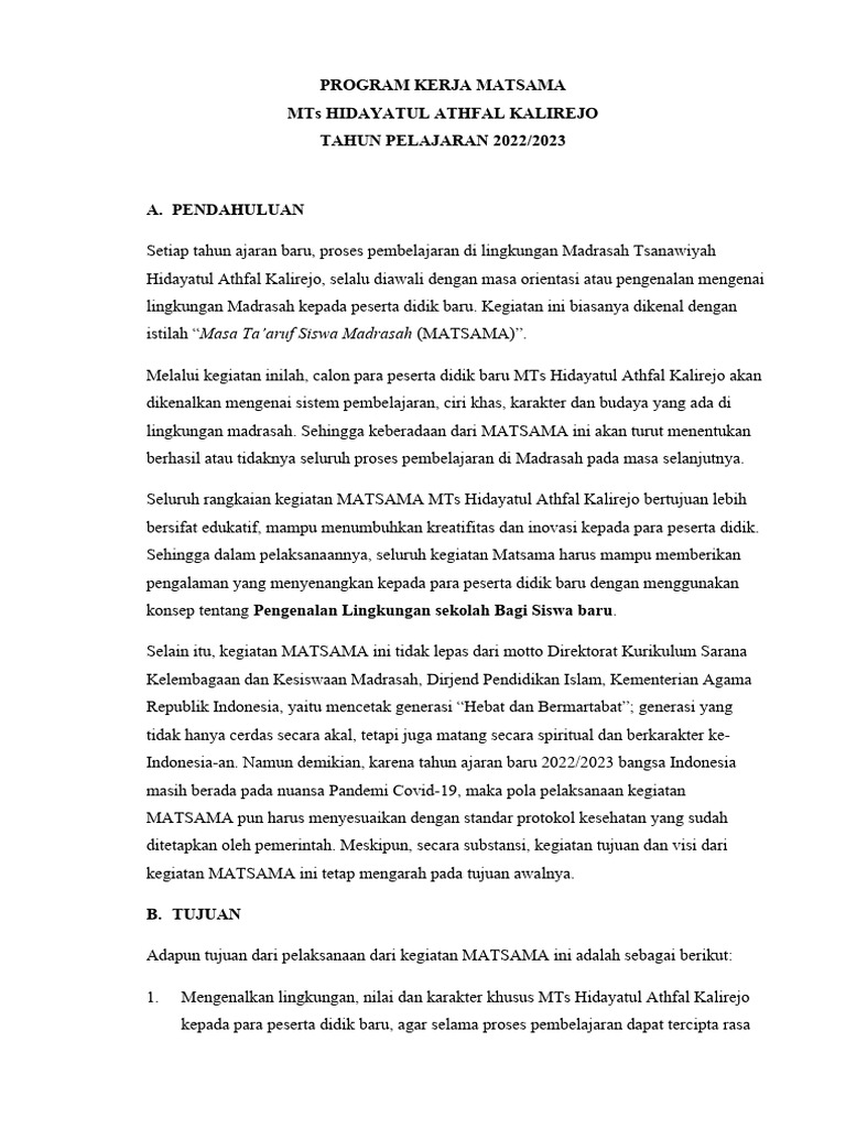 Program Kerja Matsama 2022 - 2023 | PDF