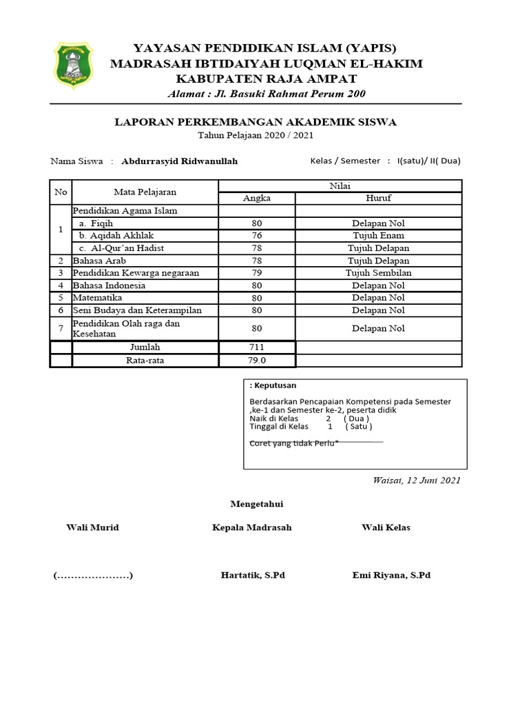 Rapot 1a 2020-2021 | PDF