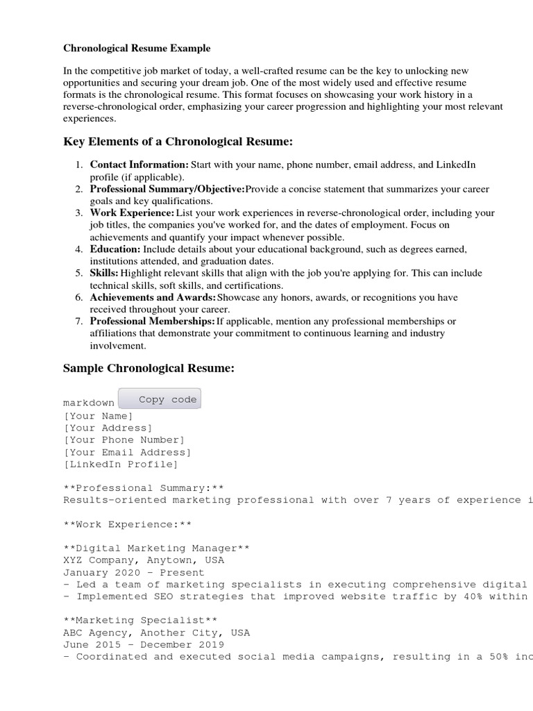 Chronological Resume Example | PDF | Résumé | Digital Marketing