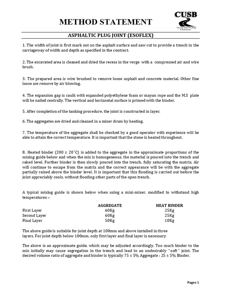 Brochure Method of Statement - Ap Joint | PDF | Concrete | Applied And Interdisciplinary Physics