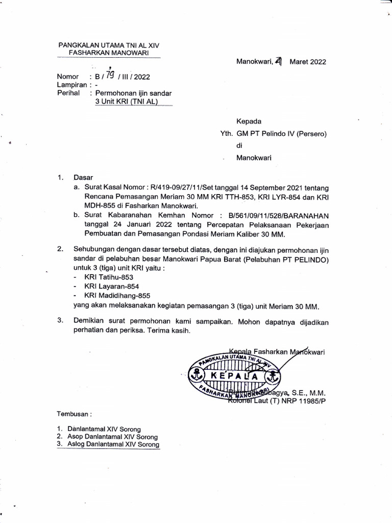 Surat Ijin Sandar Ke PT Pelindo | PDF