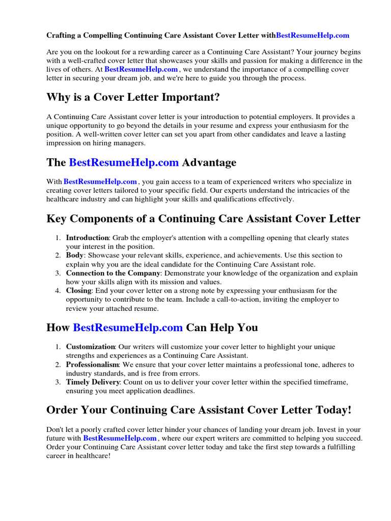 Continuing Care Assistant Cover Letter | Download Free PDF | Health ...