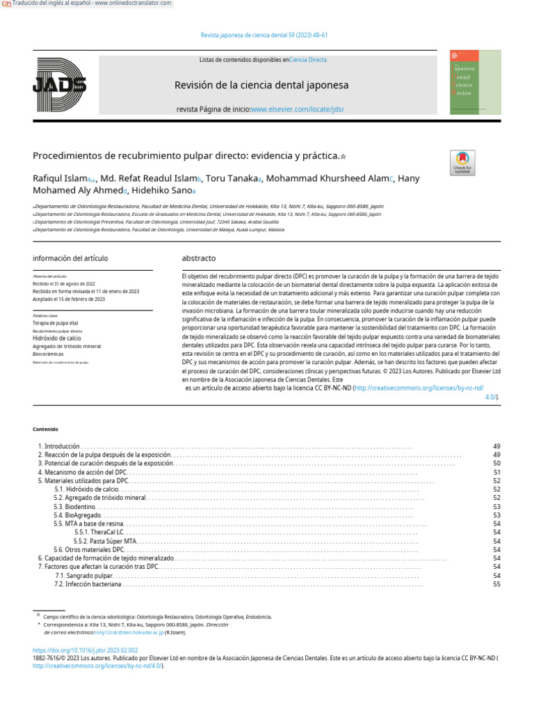 Direct Pulp Capping Procedures-Evidence and Practice - En.es | PDF ...