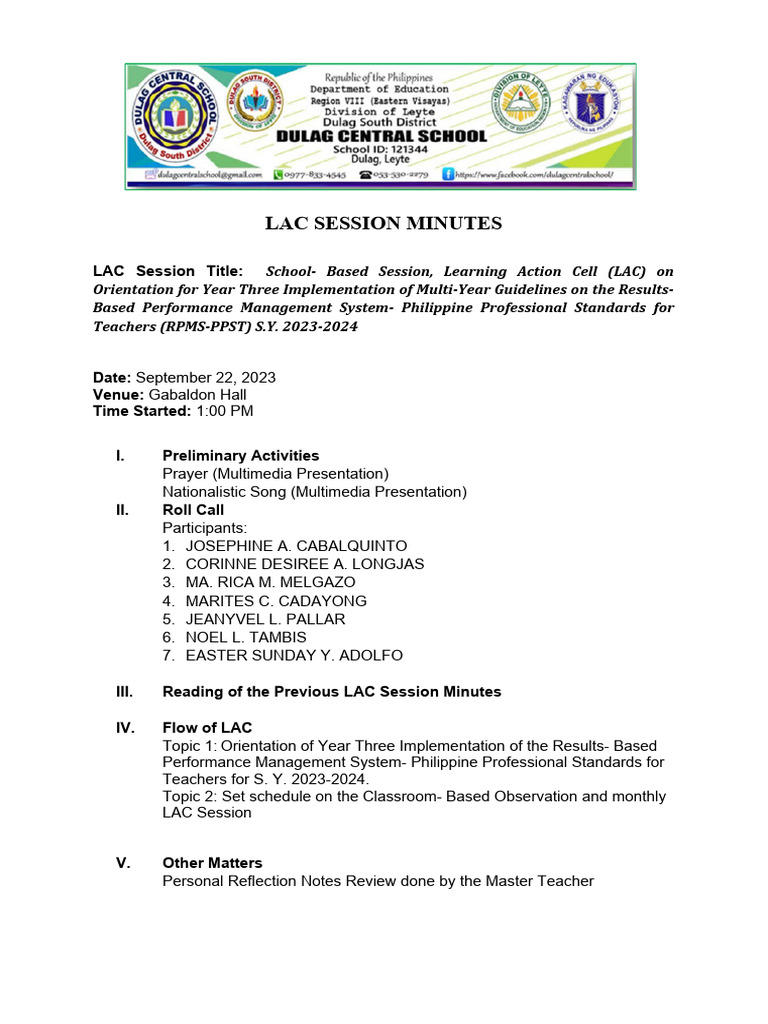 Lac Minutes 2023 | PDF | Lesson Plan | Literacy