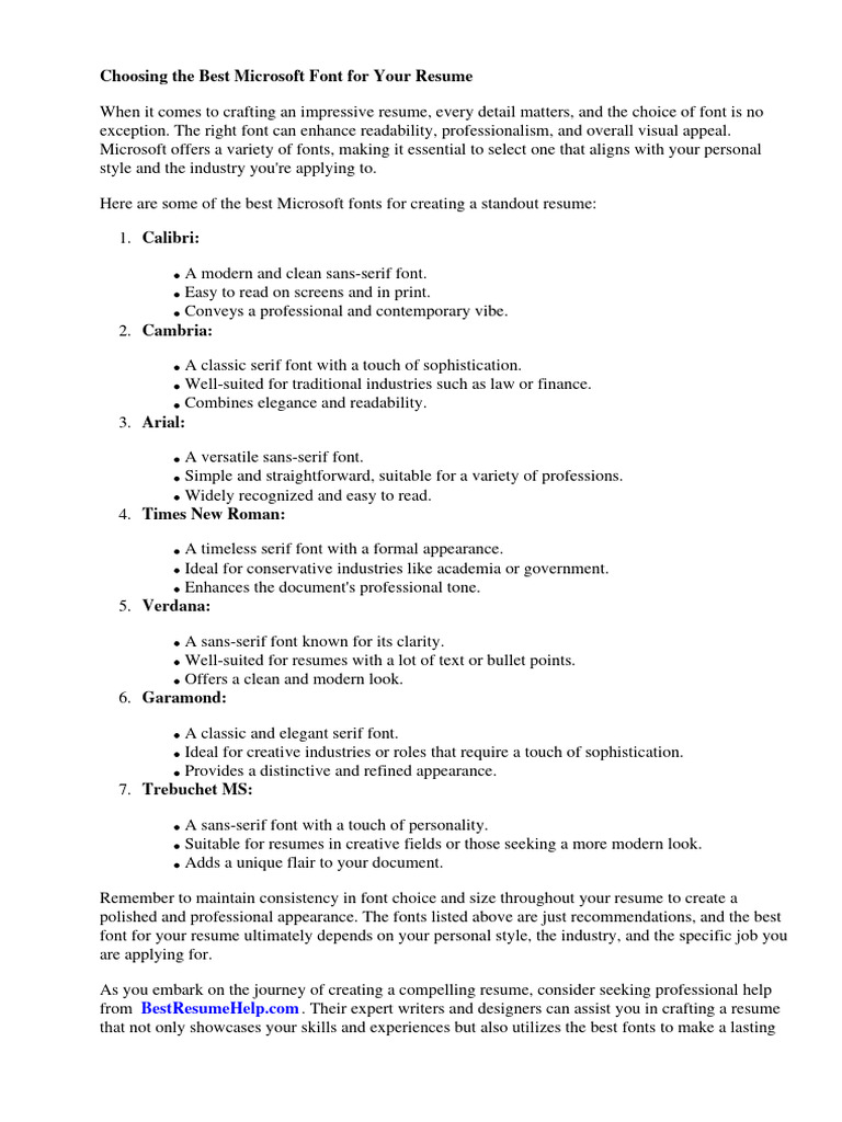 Best Microsoft Font For Resume | PDF | Typefaces | Sans Serif