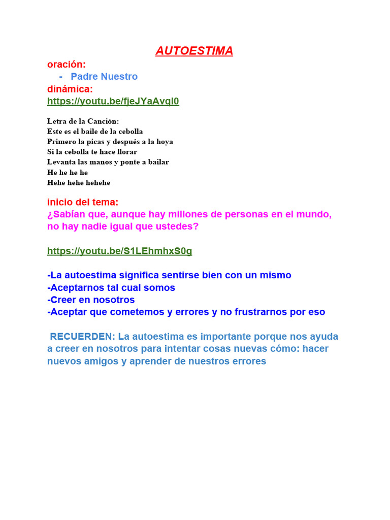 AUTOESTIMA Tema 2 | PDF | Autoestima | Oración
