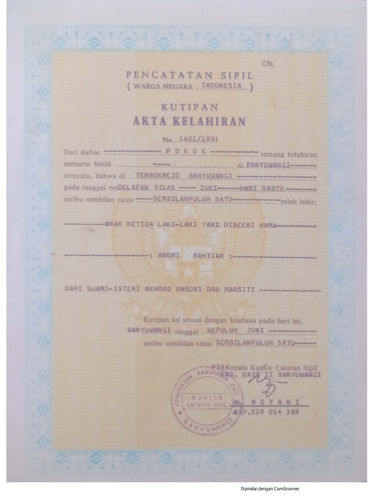 Akta Lahir Andri | PDF