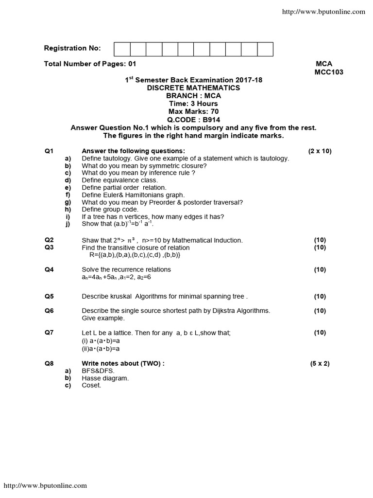 Mca 1 Sem Discrete Mathematics mcc103 2018 | PDF | Mathematical ...
